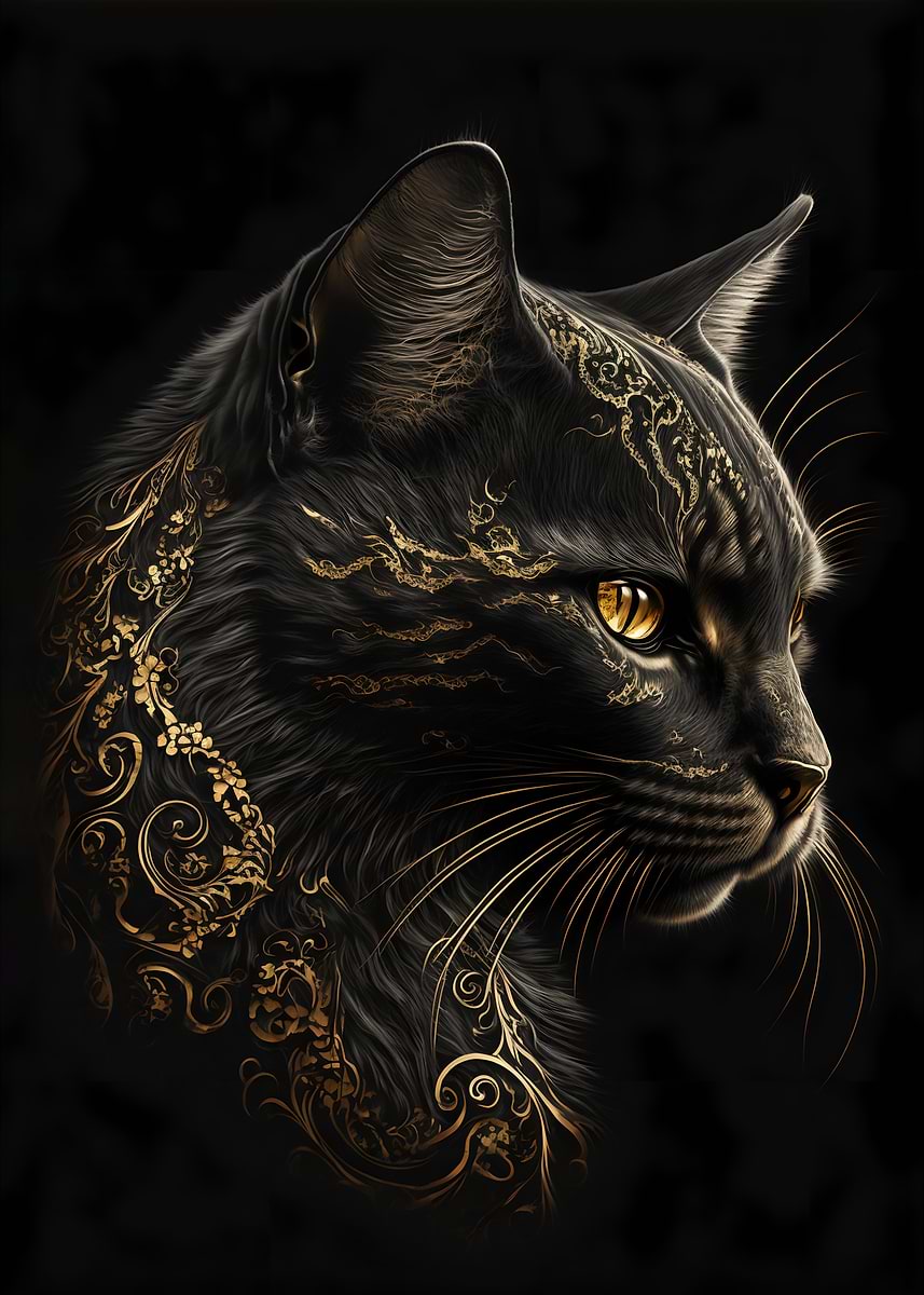 'Black and Gold Cat' Poster, picture, metal print, paint by OhadOron ...
