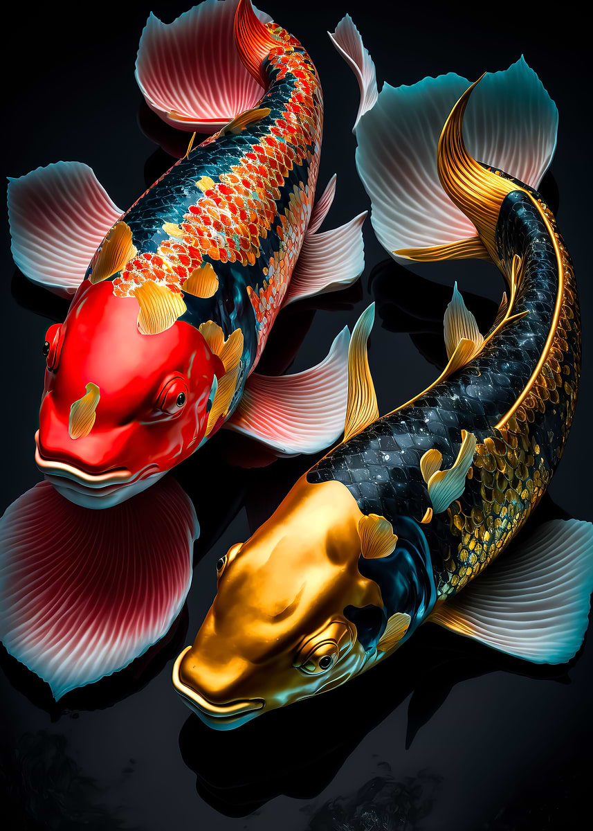 'koi fish in the lake' Poster, picture, metal print, paint by Brax Rice ...