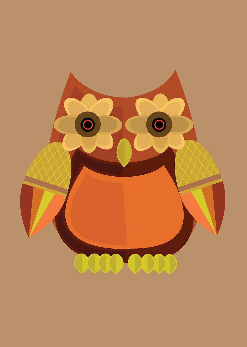 'Harvest Owl Red Orange' Poster, picture, metal print, paint by ...