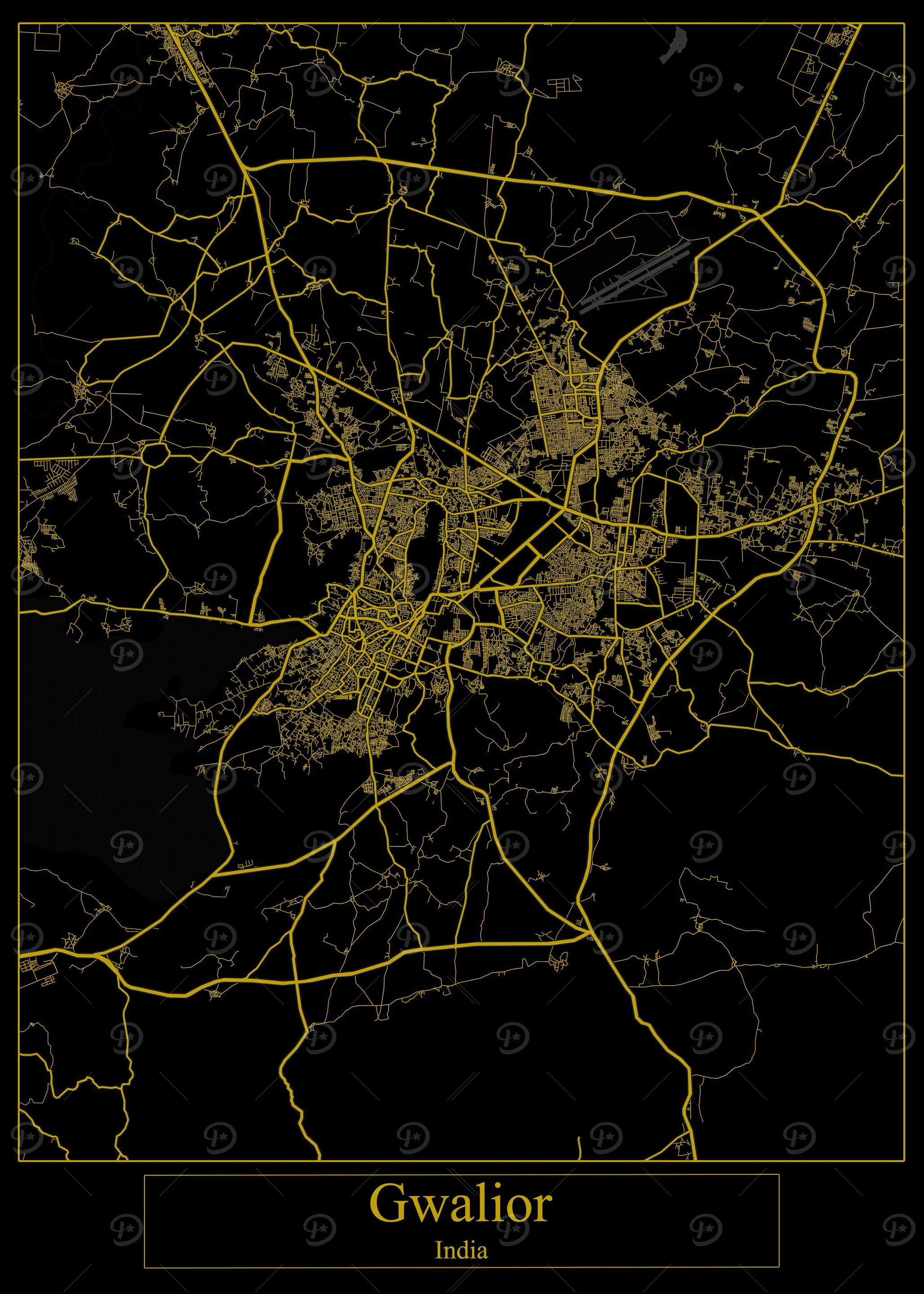 'Gwalior India Gold Map' Poster, picture, metal print, paint by Zake ...