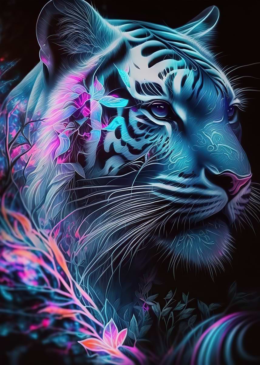'Tiger Neon' Poster, picture, metal print, paint by Ahmet Thorpe | Displate