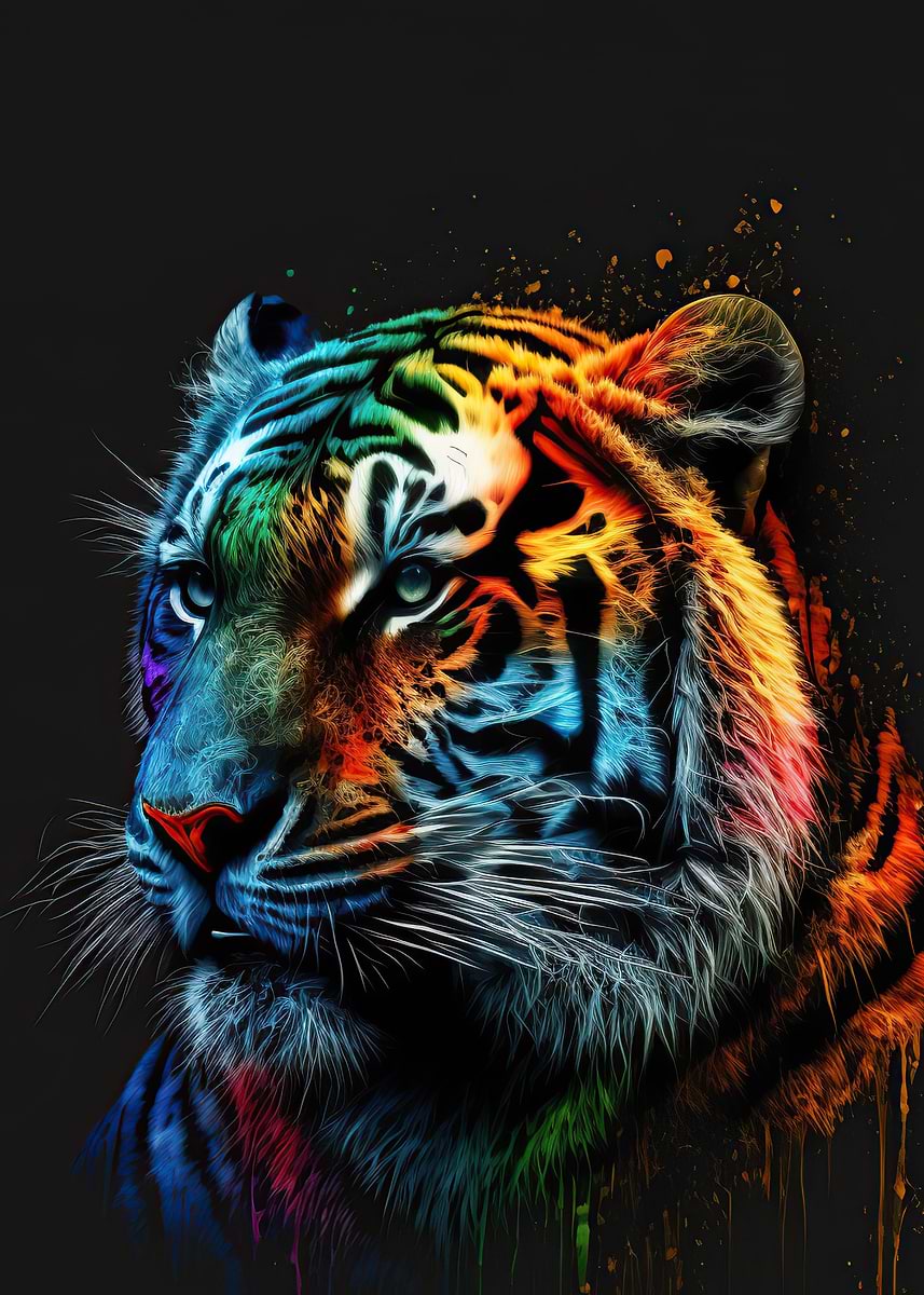 'Tiger Neon' Poster, picture, metal print, paint by Ahmet Thorpe | Displate