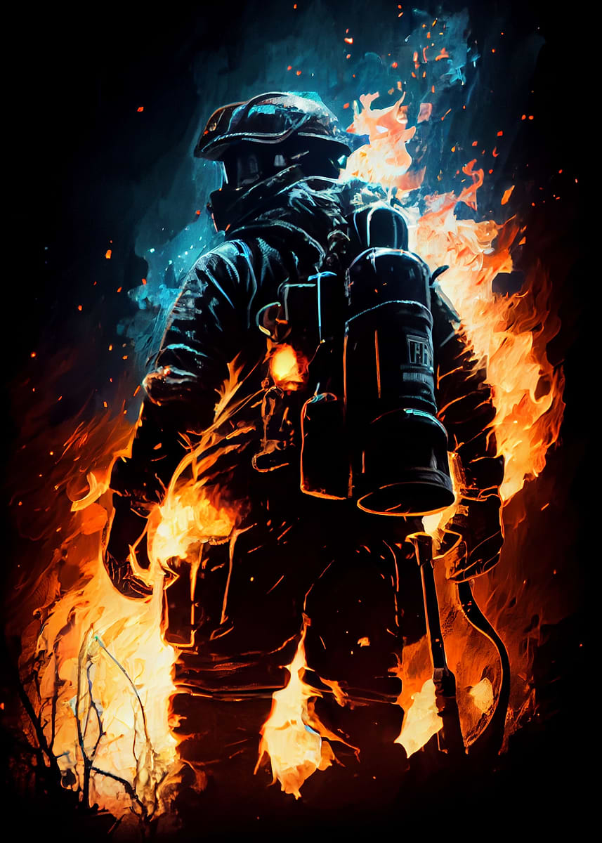 'Firefighter Flame' Poster, picture, metal print, paint by DecoyDesign ...
