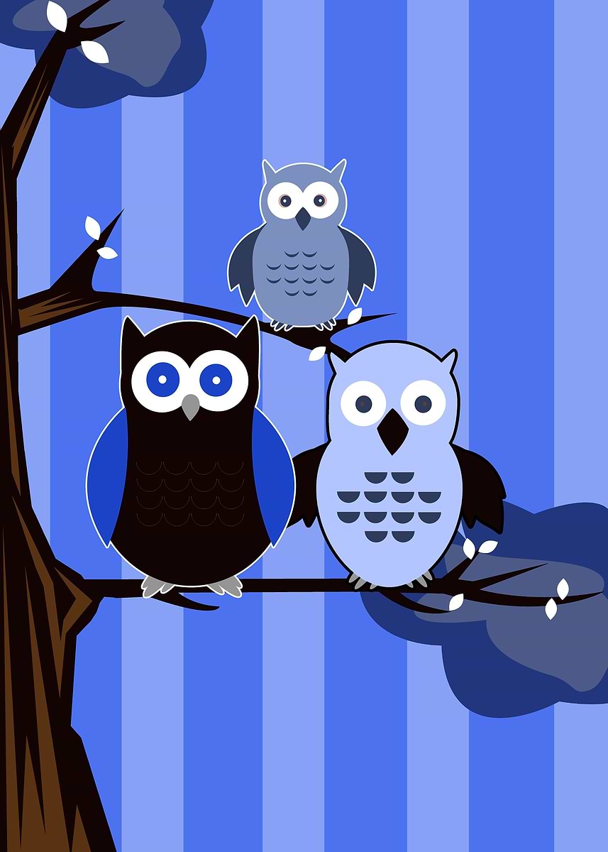 'Blue Owls' Poster, picture, metal print, paint by Adamzworld | Displate