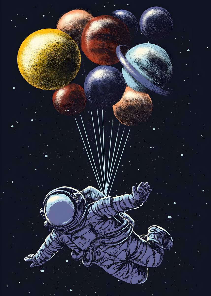 'Astronaut baloon fly' Poster, picture, metal print, paint by Paktoy ...