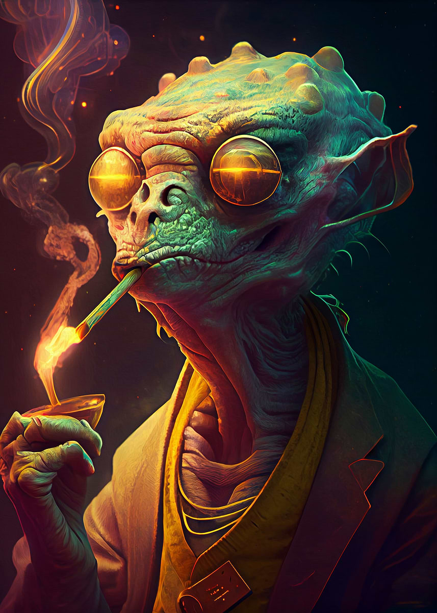 'Smoking Sci Fi Lizard' Poster, picture, metal print, paint by David ...