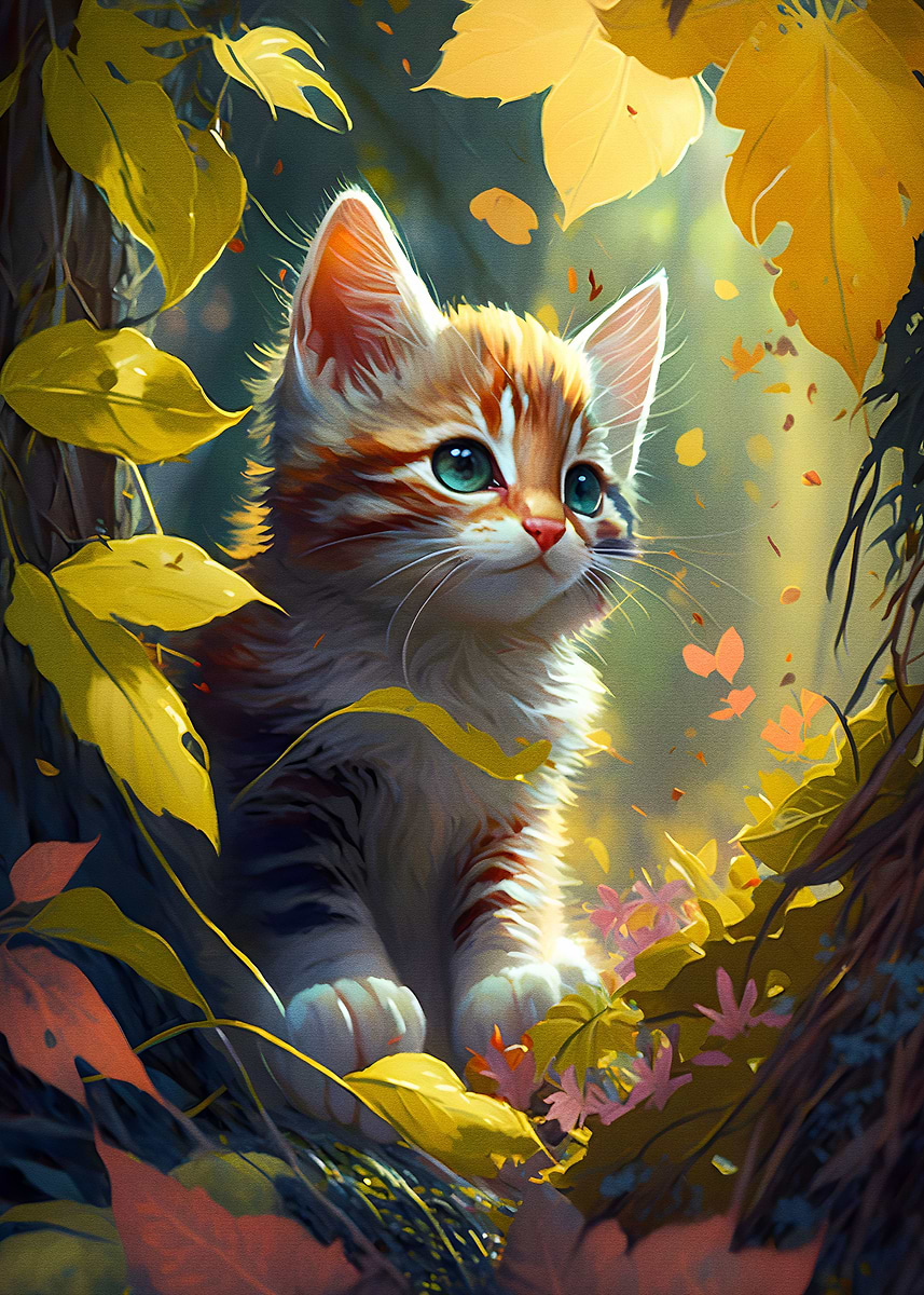 'Cute Kitten The garden' Poster, picture, metal print, paint by ...