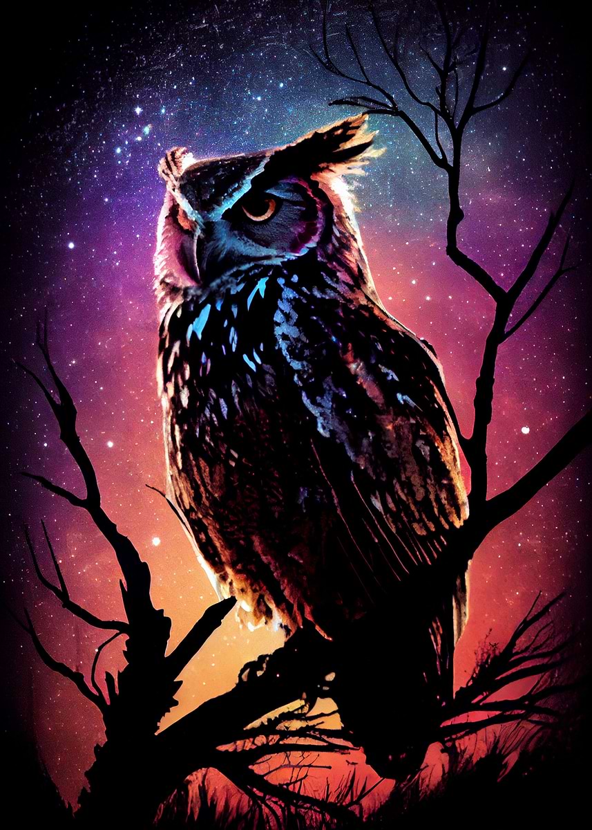 'Owl Night' Poster, picture, metal print, paint by DecoyDesign | Displate