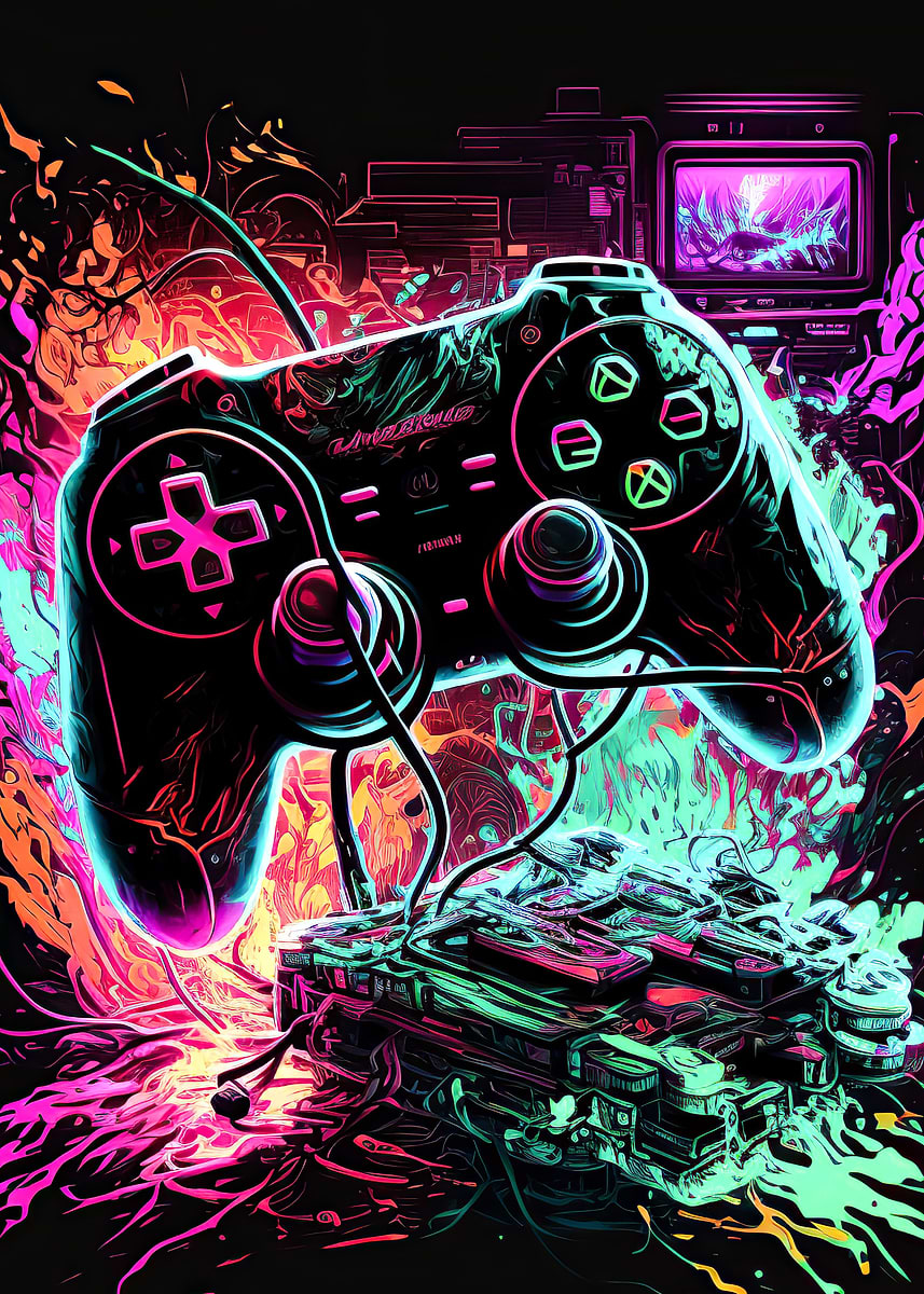 'Gaming neon ' Poster, picture, metal print, paint by Siobhan Lamb ...