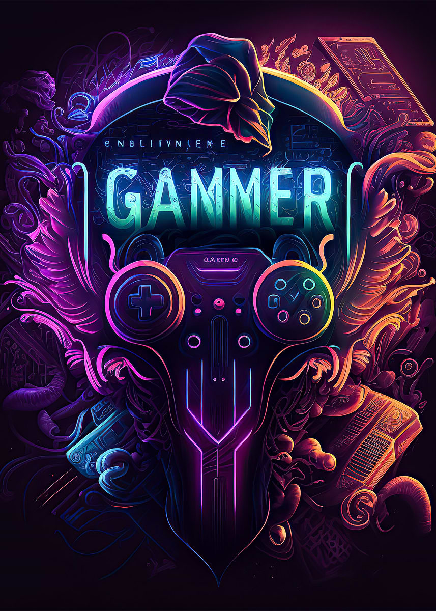 'Gaming neon ' Poster, picture, metal print, paint by Siobhan Lamb ...