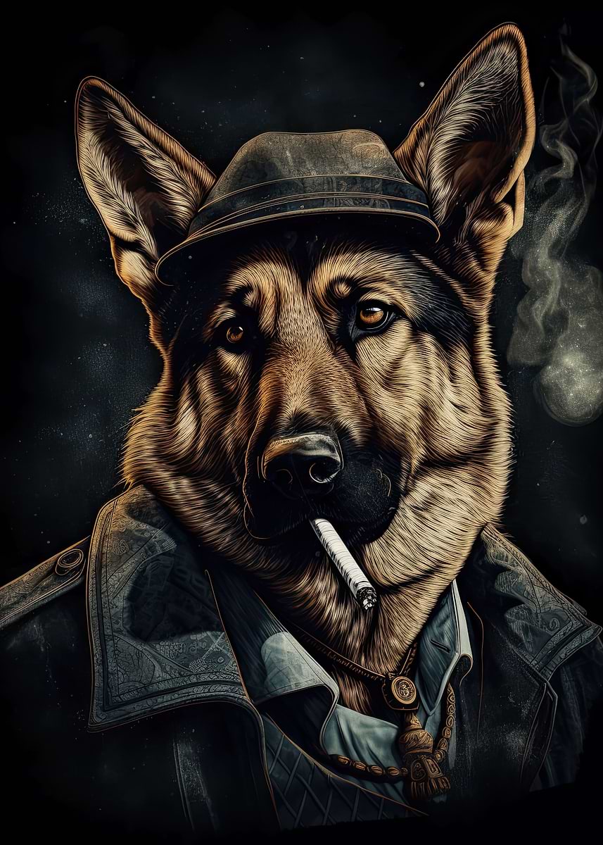 'German Shepherd Gangster' Poster, picture, metal print, paint by PetPrints | Displate