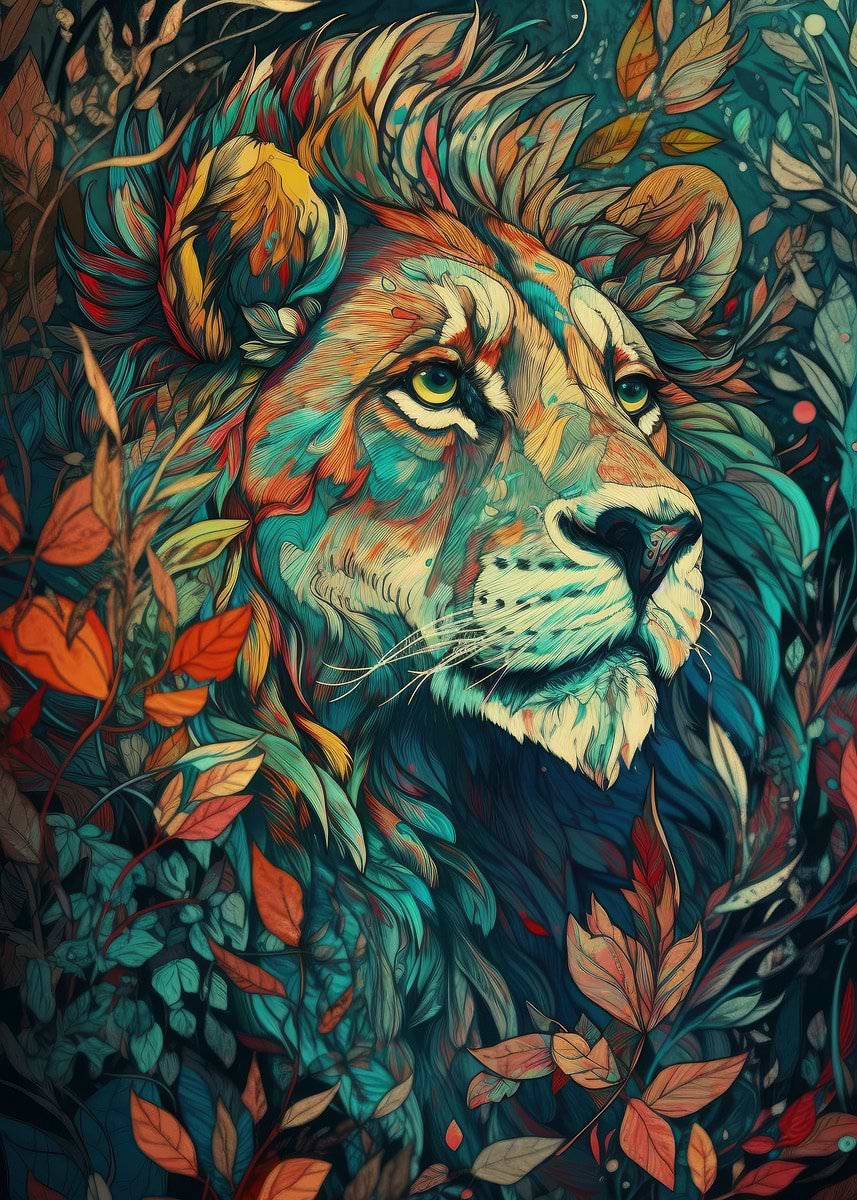 'Abstract Lion 02' Poster, picture, metal print, paint by KyzArt | Displate