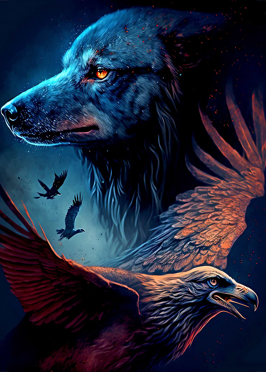'Wolf and Eagle' Poster, picture, metal print, paint by Tiker Arts ...