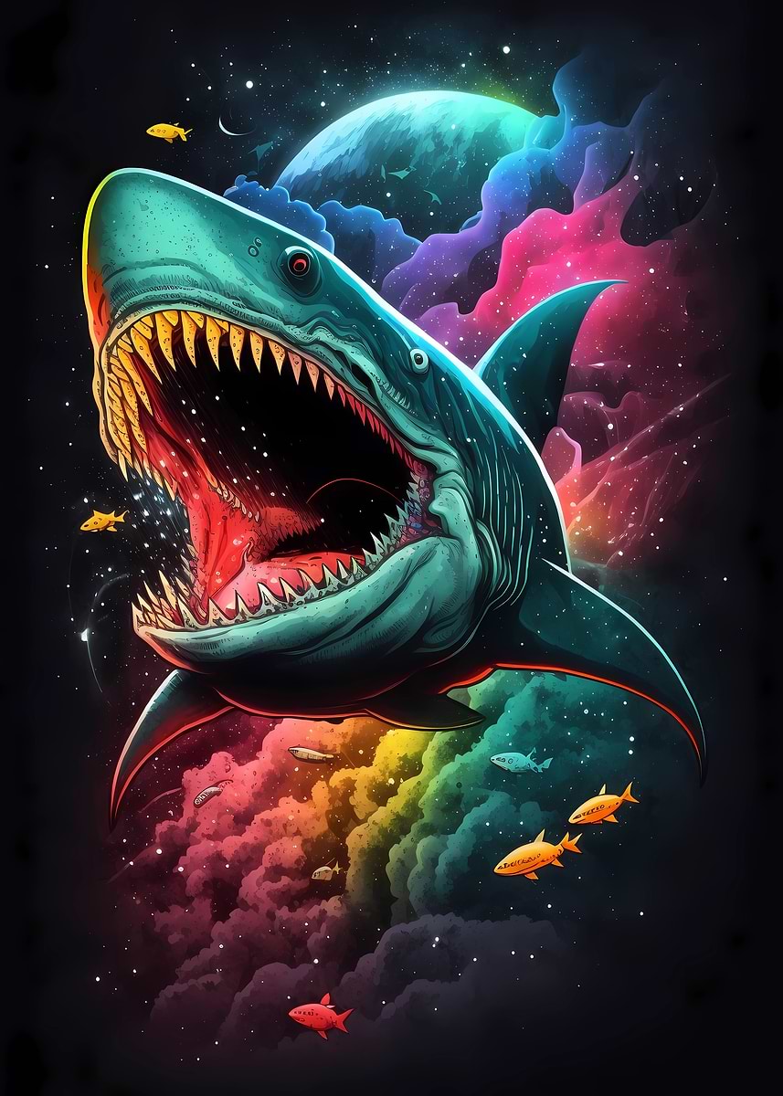 'Shark' Poster, picture, metal print, paint by Leah Decor | Displate