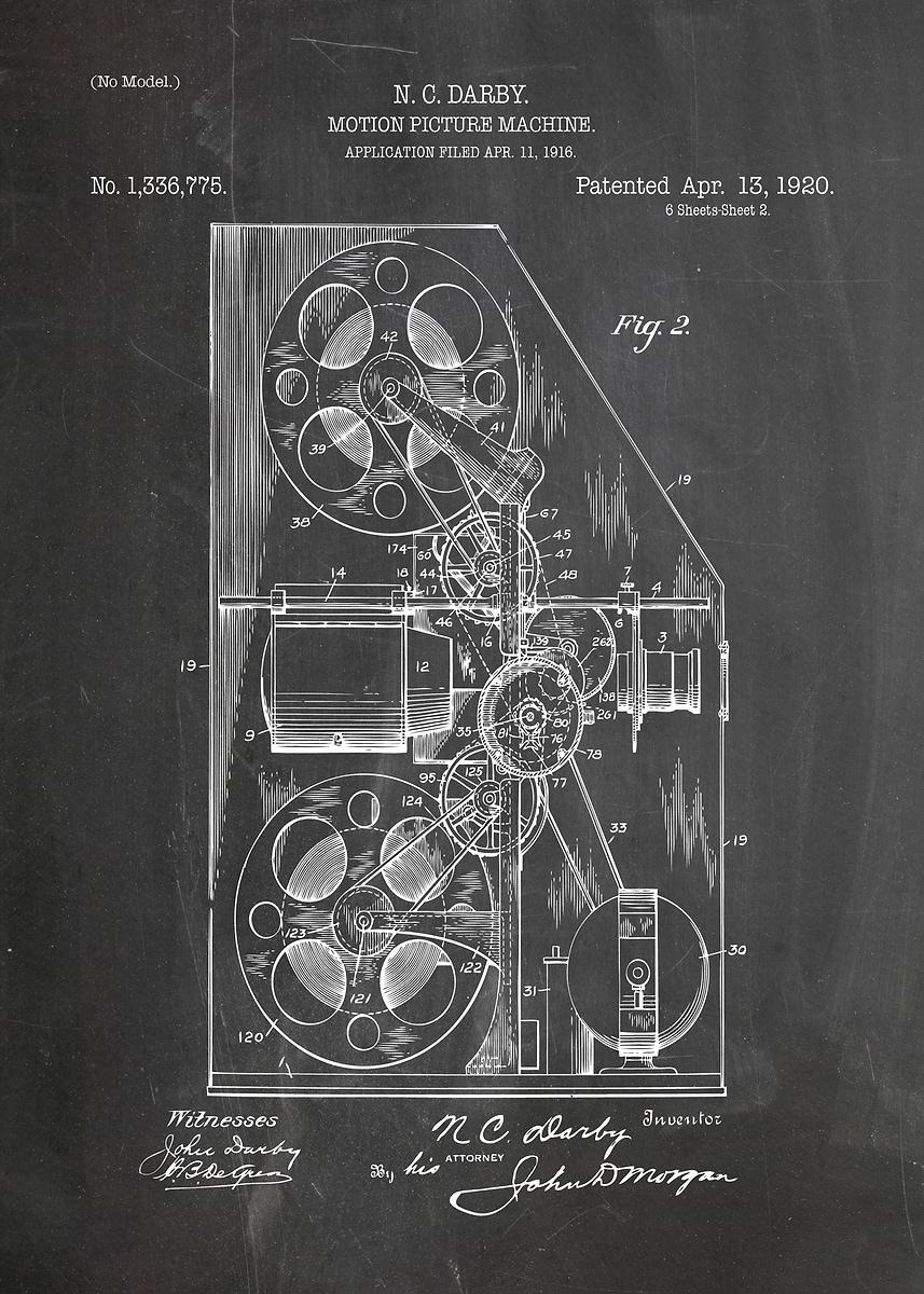 'motion picture machine' Poster, picture, metal print, paint by ...