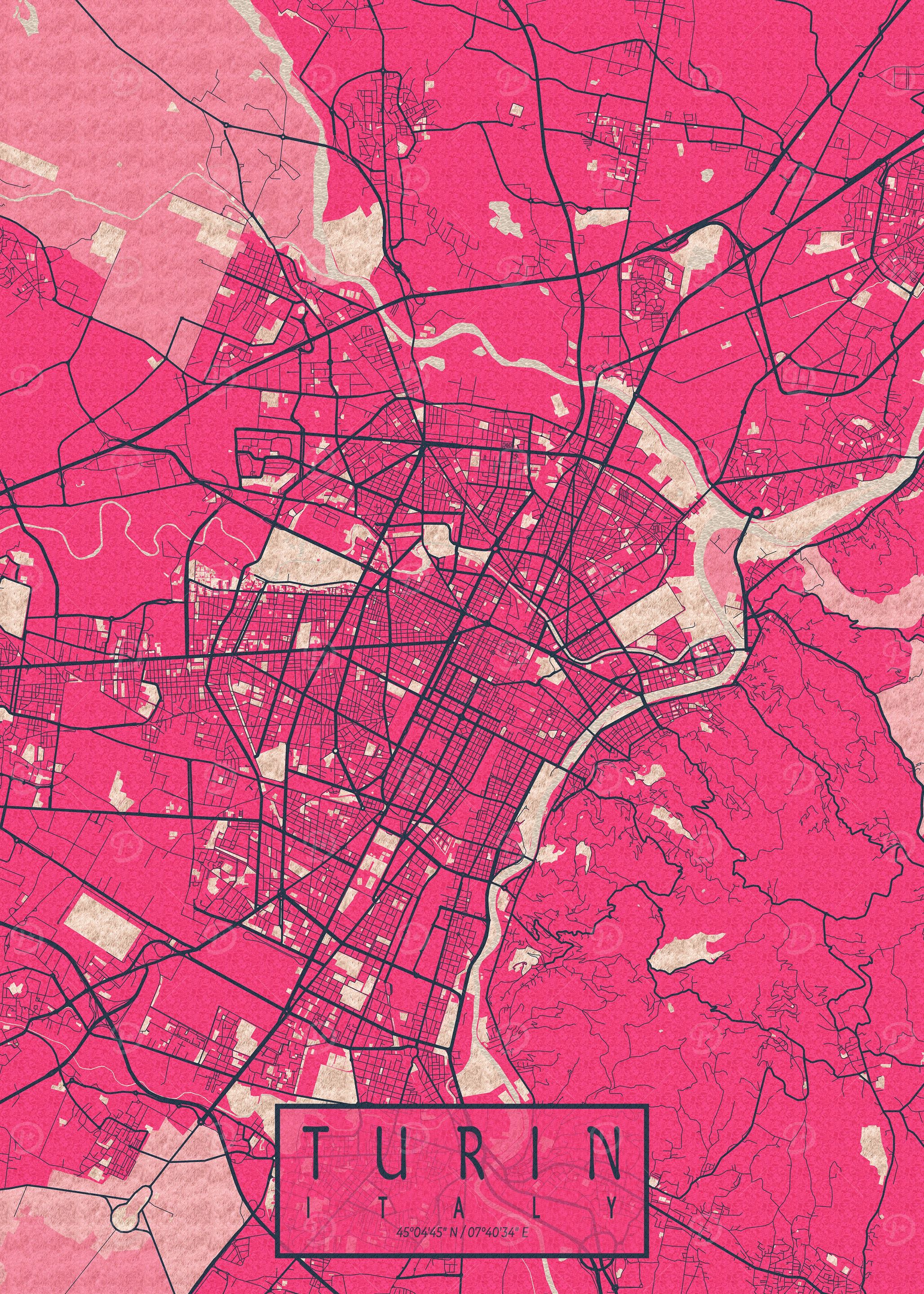 'Turin City Map Blossom' Poster, picture, metal print, paint by deMAP ...