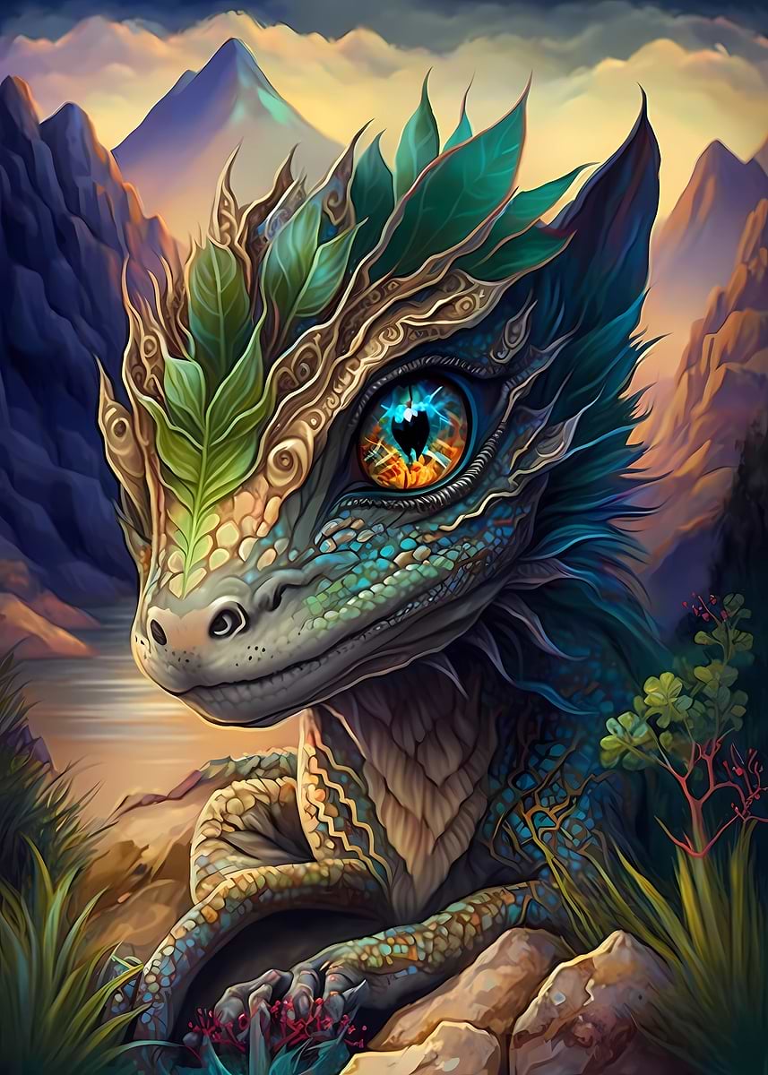 'Mythical creatures Lizard' Poster, picture, metal print, paint by ...