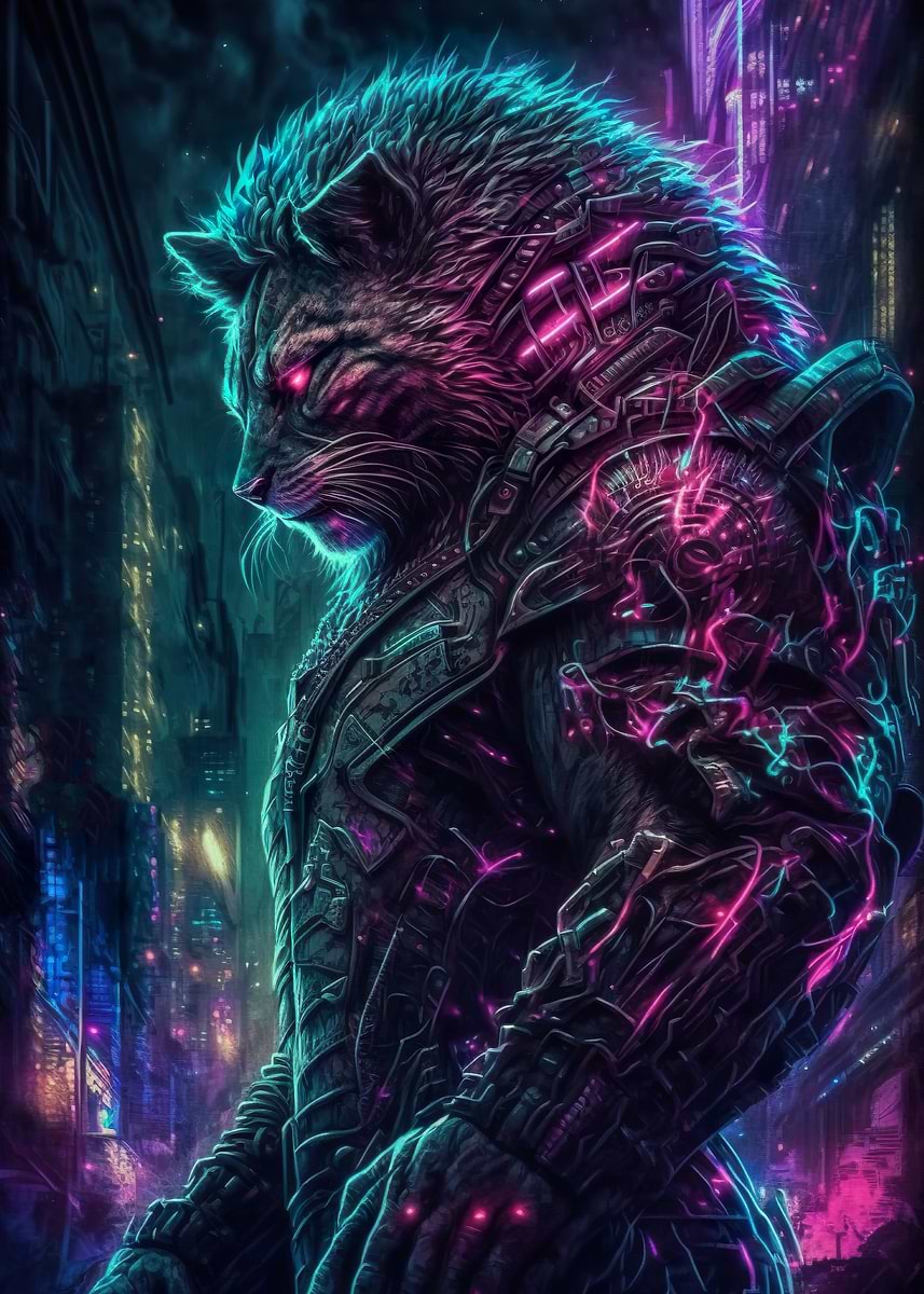 'Lion Human Cyberpunk' Poster, picture, metal print, paint by HUMANIMAL ...