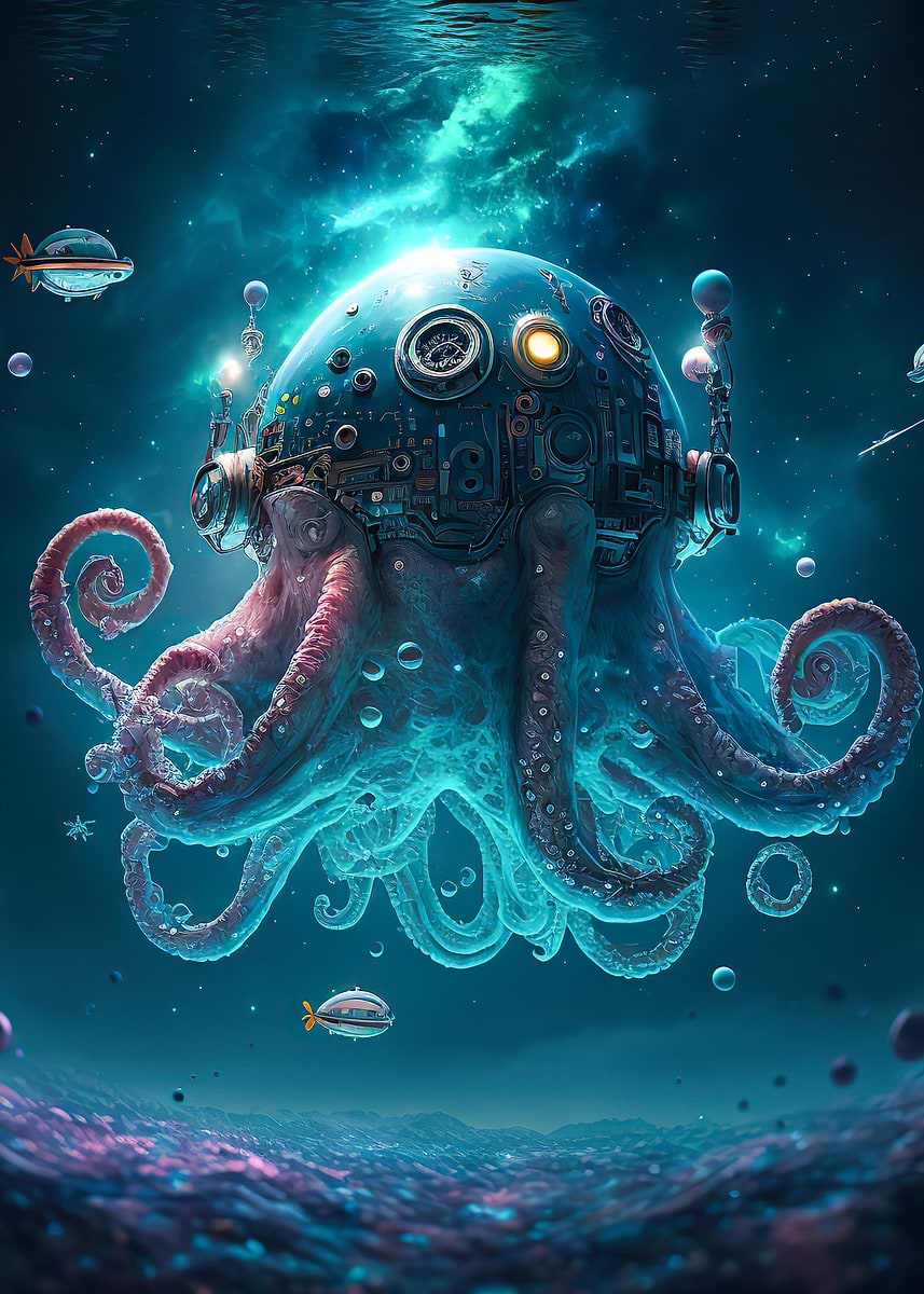'Space Squids ' Poster, picture, metal print, paint by lauren akaety ...