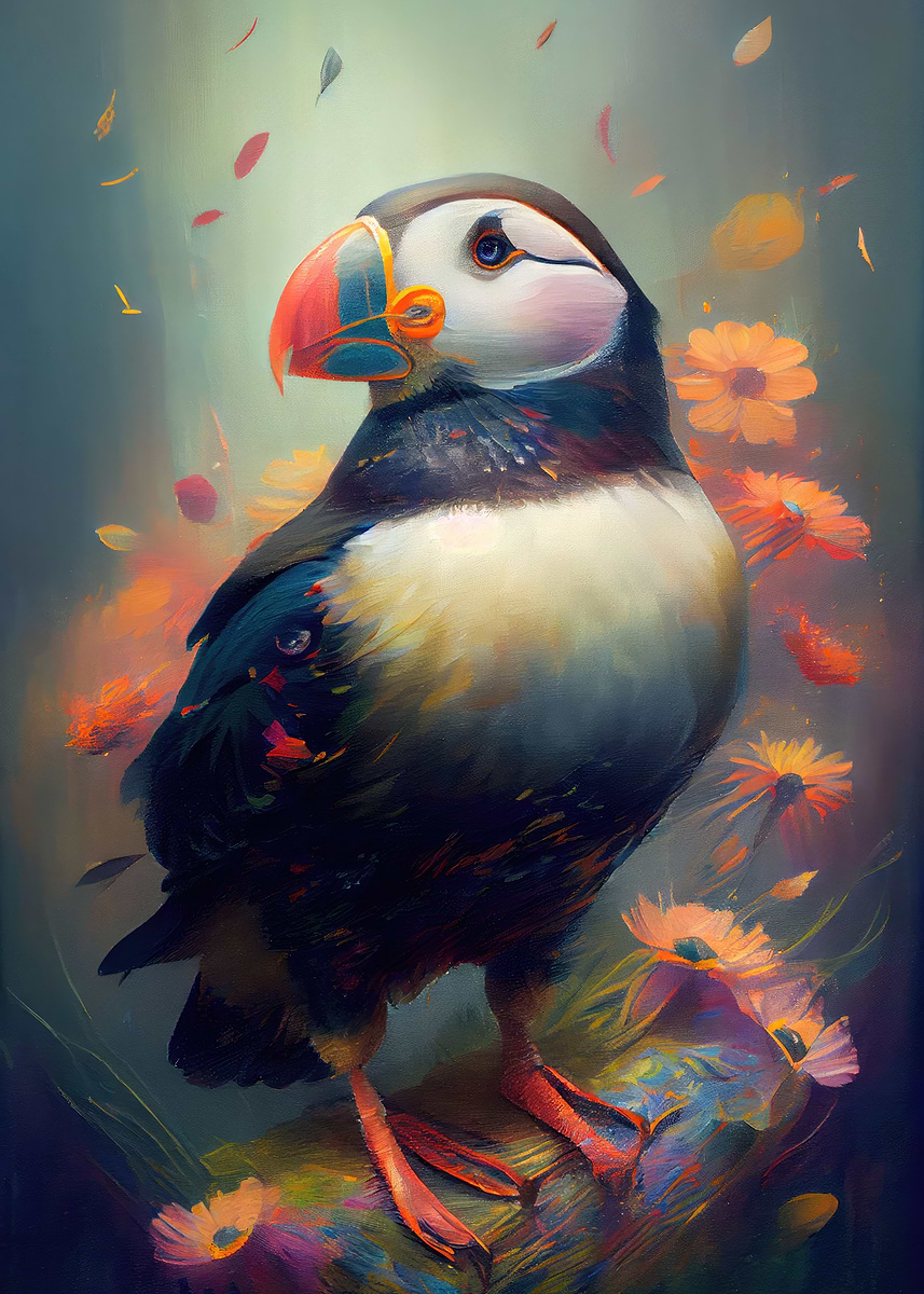 'The sociable Puffin' Poster, picture, metal print, paint by Kingdom of ...