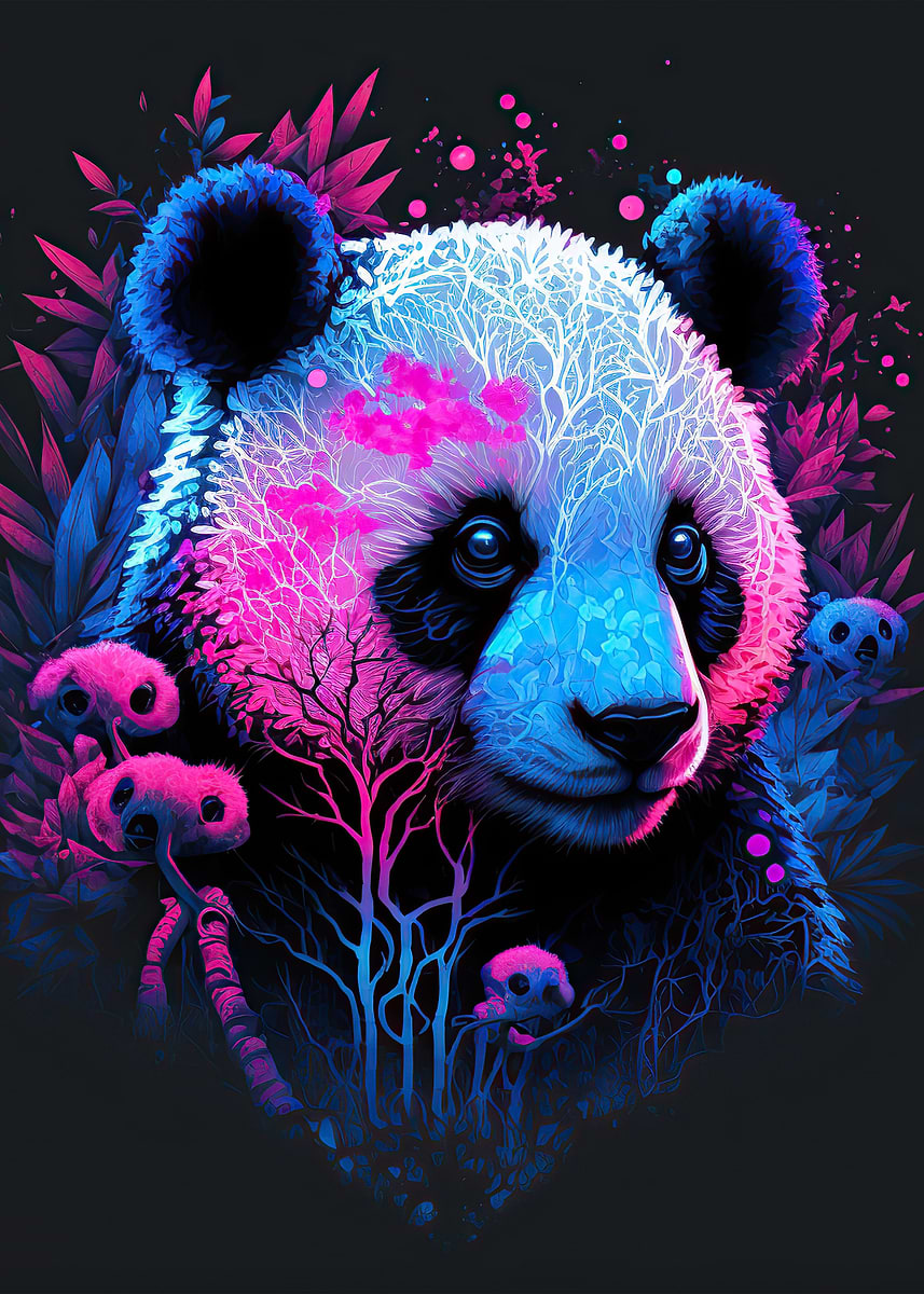 'Panda neon' Poster, picture, metal print, paint by Sohail Rees | Displate