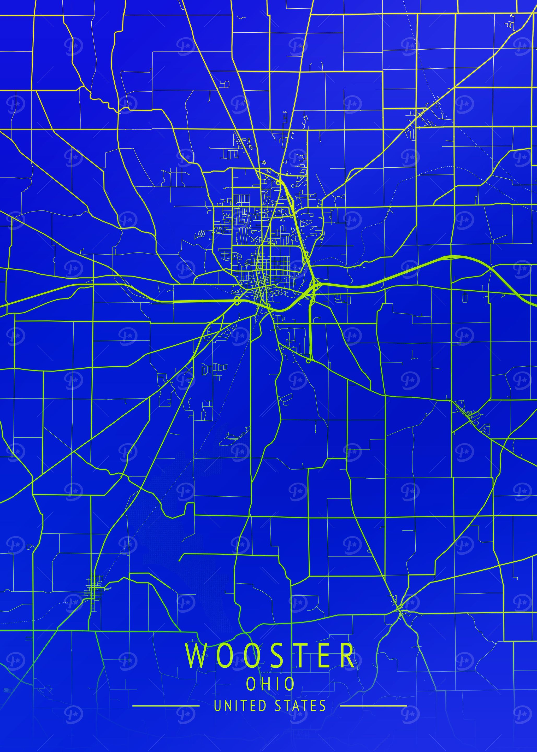 'Wooster USA City Map' Poster, picture, metal print, paint by Gigi Bgm ...