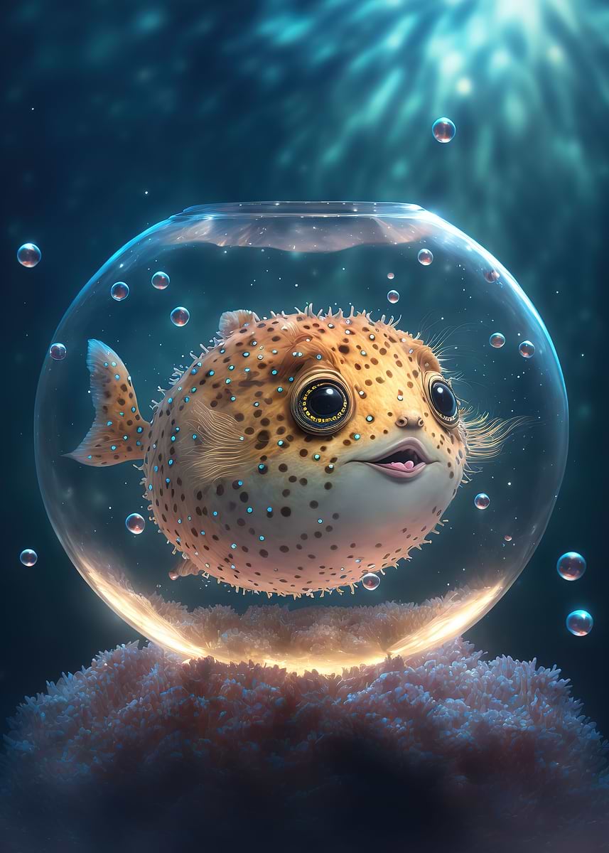 'pufferfish fish ' Poster, picture, metal print, paint by newton ...
