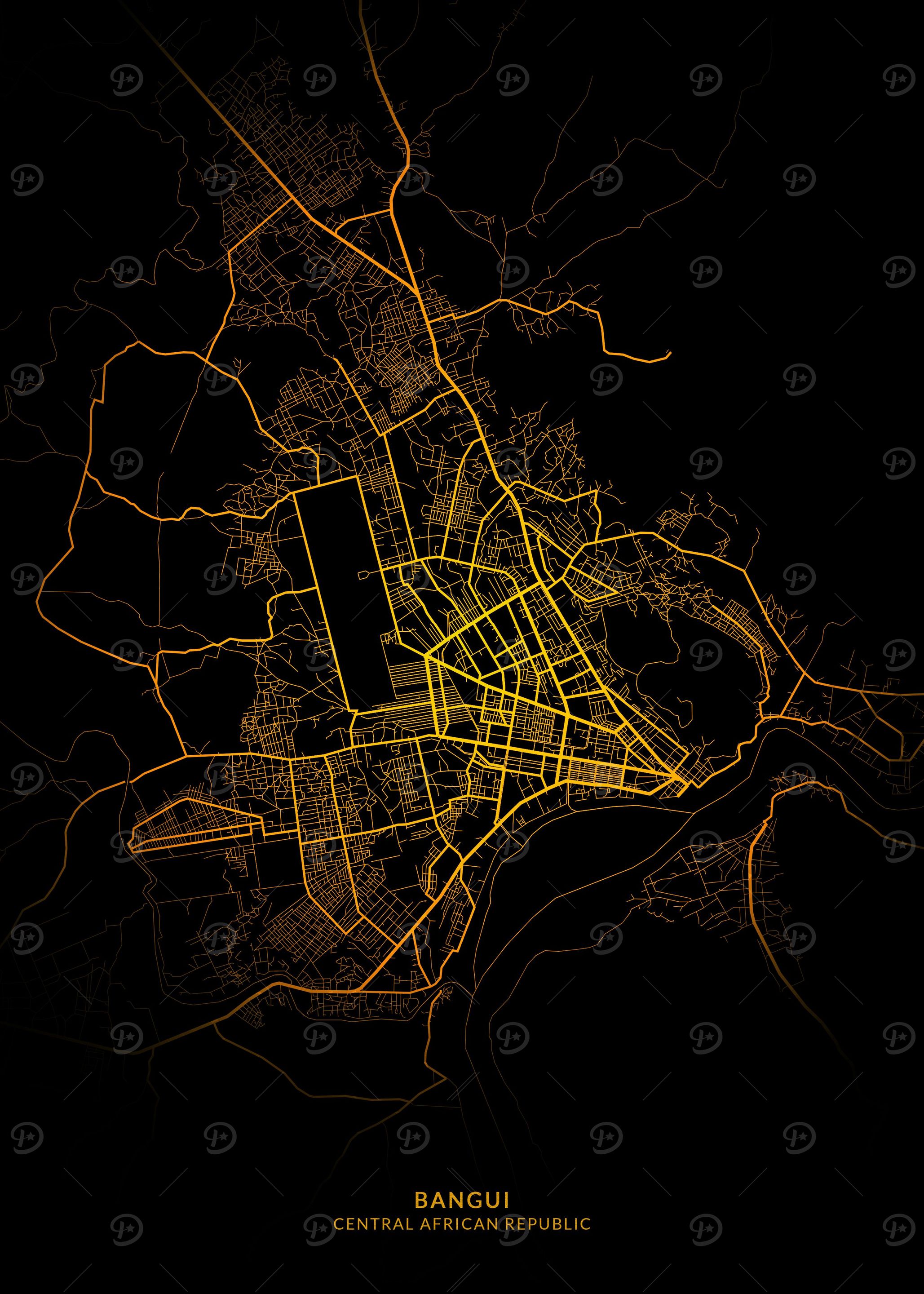 'Bangui City Map Gold' Poster, picture, metal print, paint by Trulaf ...