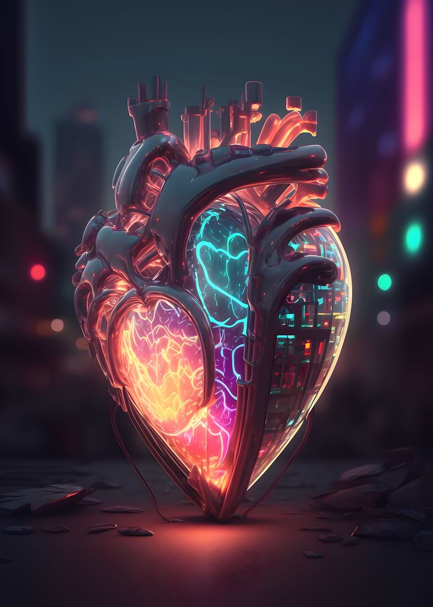 'Cyber Heart' Poster, picture, metal print, paint by Elily | Displate
