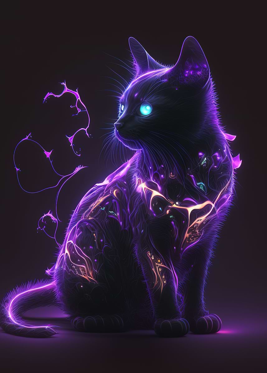 'Neon Cat' Poster, picture, metal print, paint by deidrera cheal | Displate
