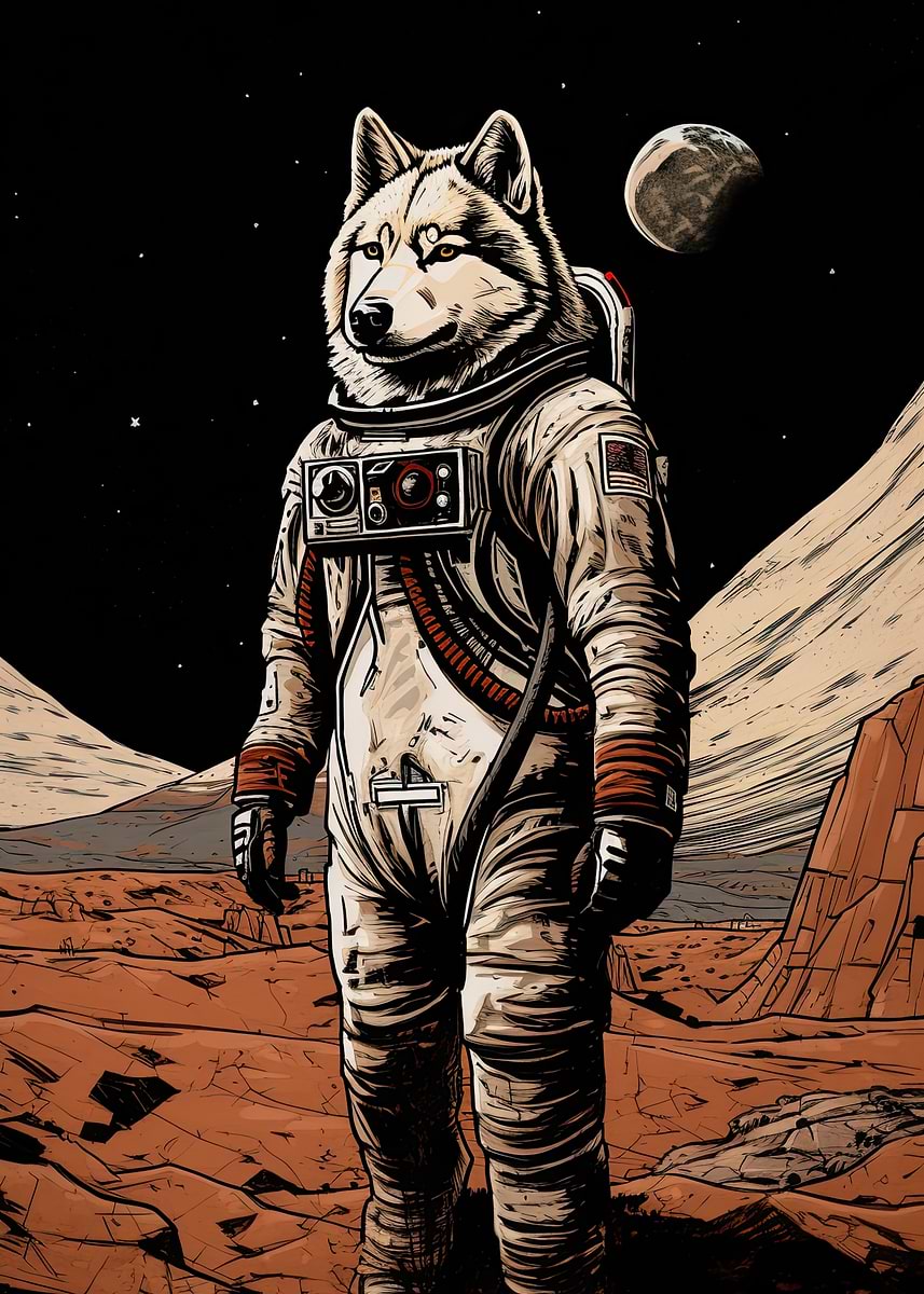 'Husky Astronaut On Mars' Poster, picture, metal print, paint by PetPrints | Displate