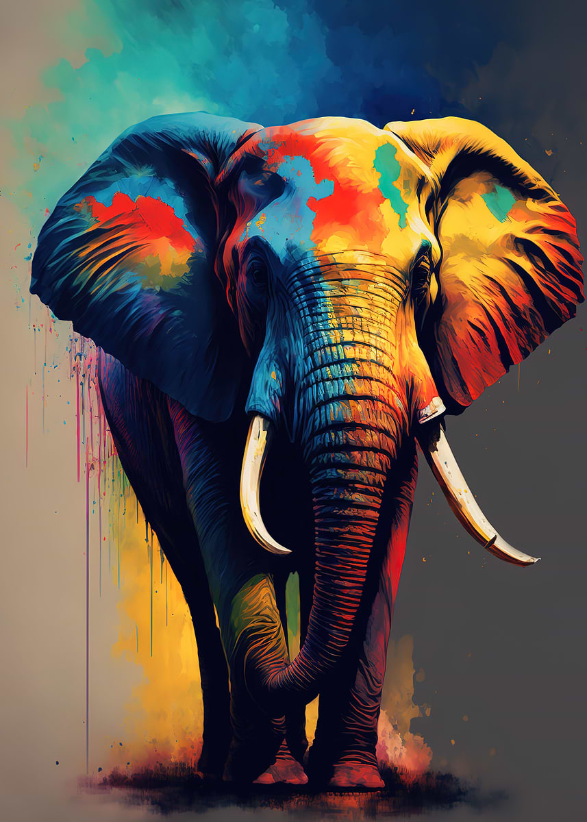 'Elephant Colorful' Poster, picture, metal print, paint by Funny Game ...