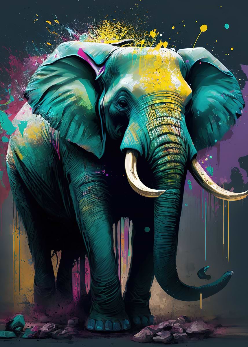 'Elephant Colorful' Poster, picture, metal print, paint by Funny Game ...