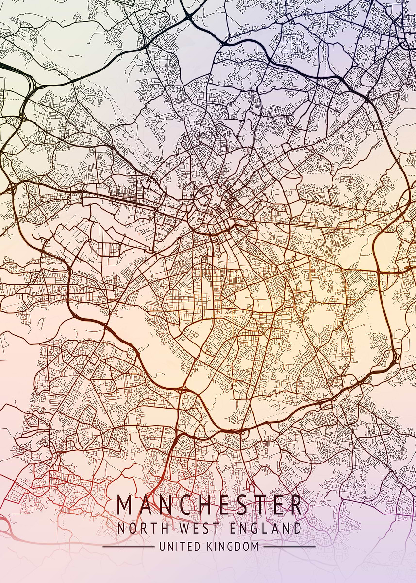 'Manchester UK City Map ' Poster, picture, metal print, paint by Gigi ...