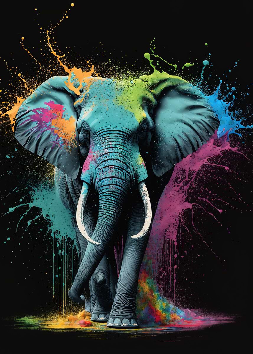'elephant colorful' Poster, picture, metal print, paint by MillieRose ...