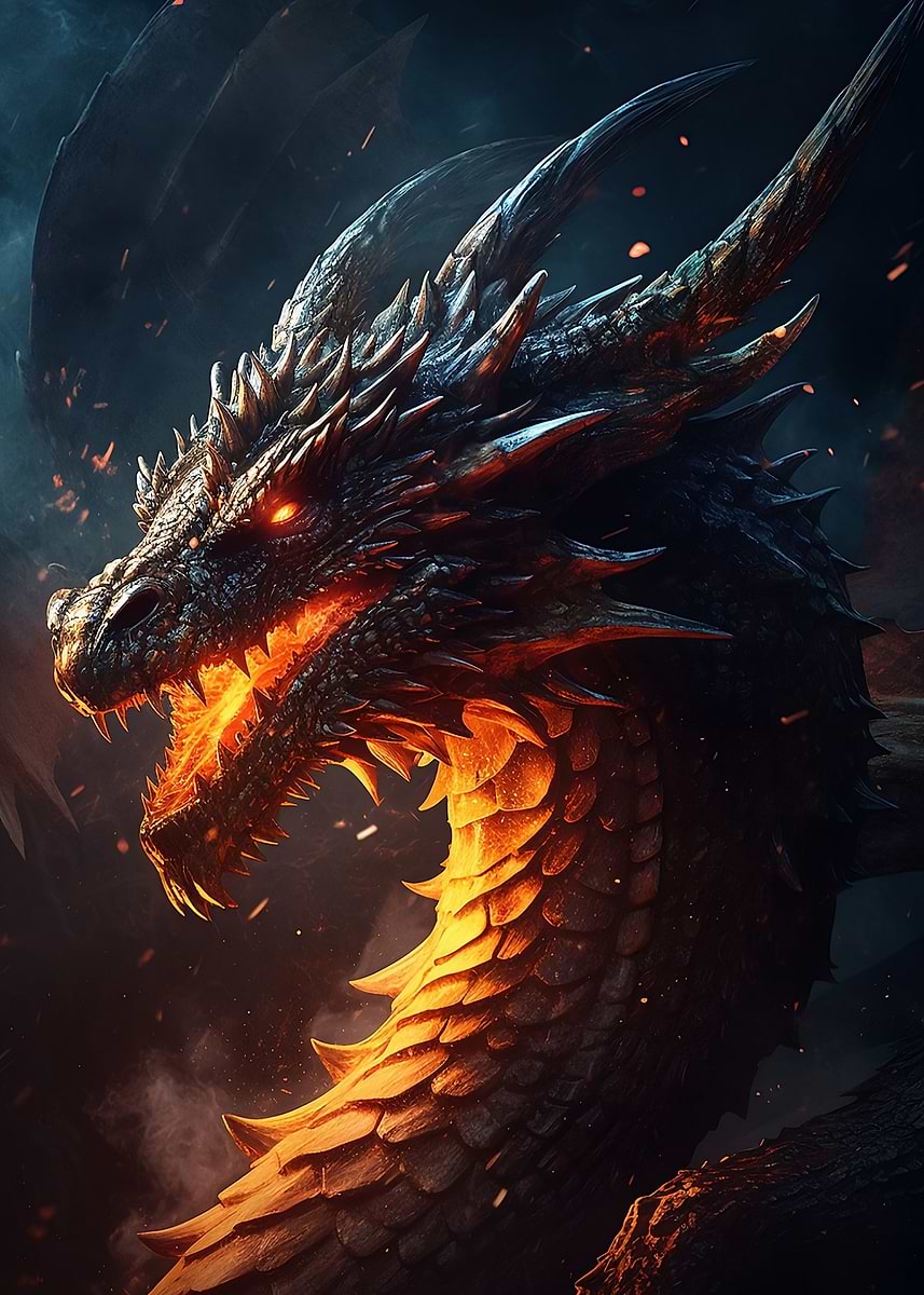 'Old Fire Dragon' Poster, picture, metal print, paint by Pixaverse ...