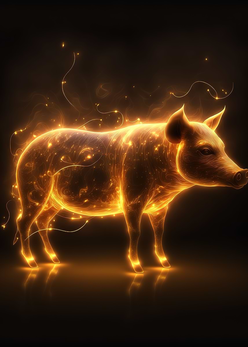'glow pig animal' Poster, picture, metal print, paint by MAD SPACE ...