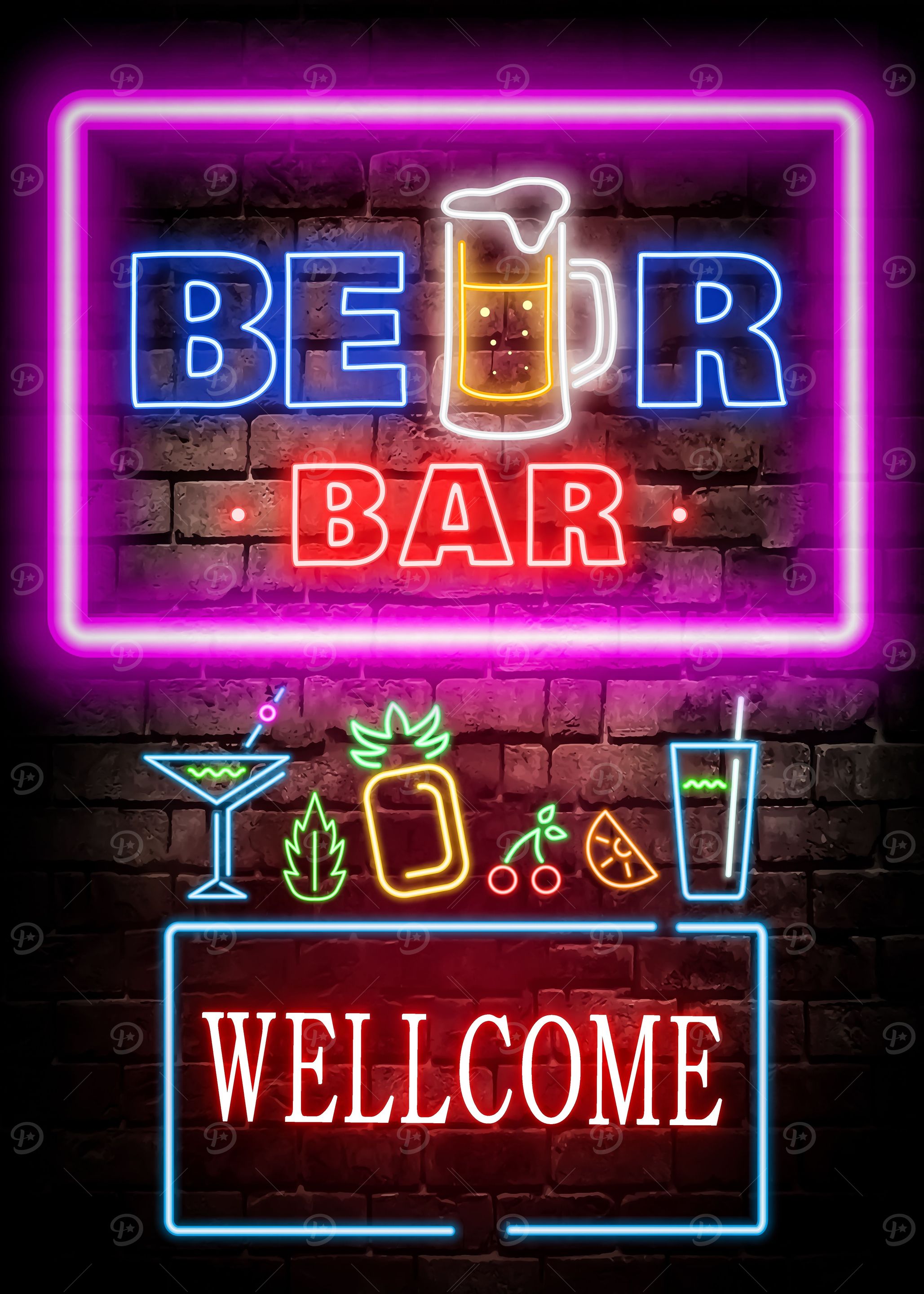 'Beer Bar Wellcome Neon' Poster, picture, metal print, paint by 5Fine ...
