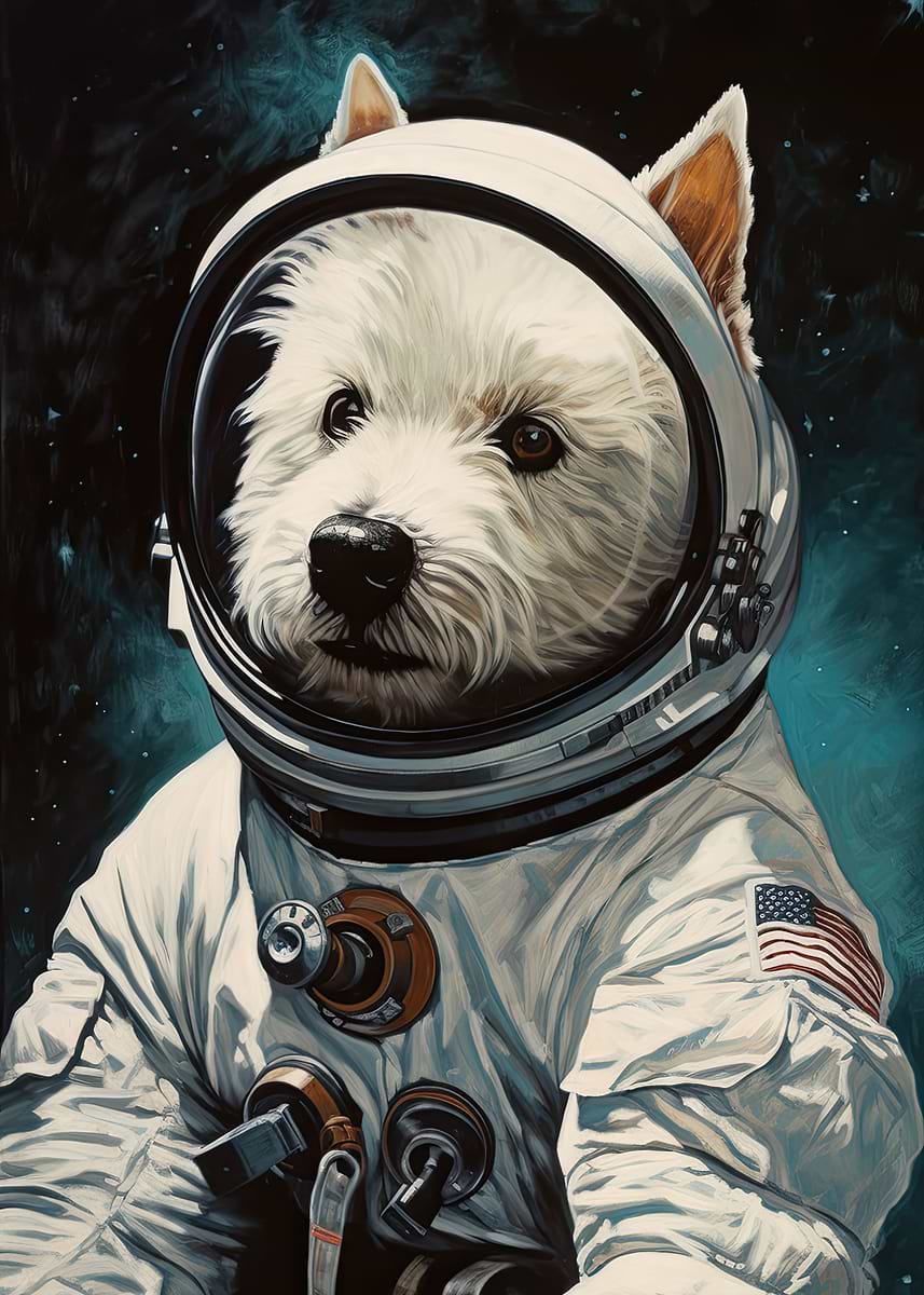 'Westie Dog The Astronaut ' Poster, picture, metal print, paint by PetPrints | Displate