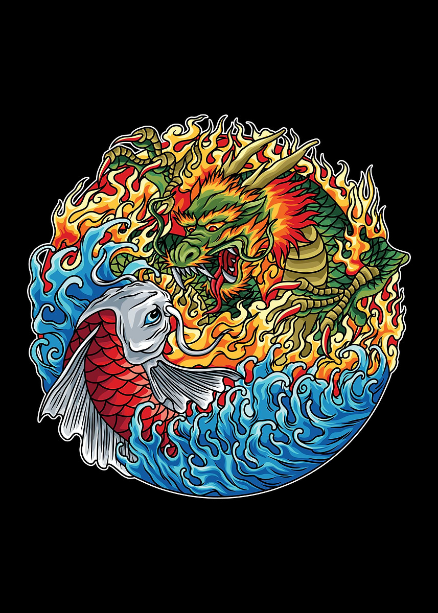 'Koi Dragon Illustration' Poster, picture, metal print, paint by hendra ...