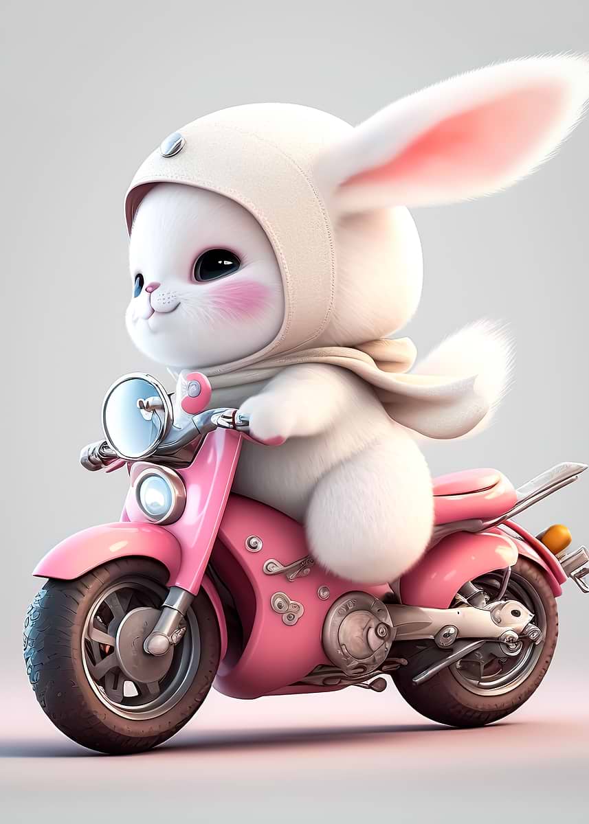 'Cute Bunny Riding a bike' Poster, picture, metal print, paint by Brax ...