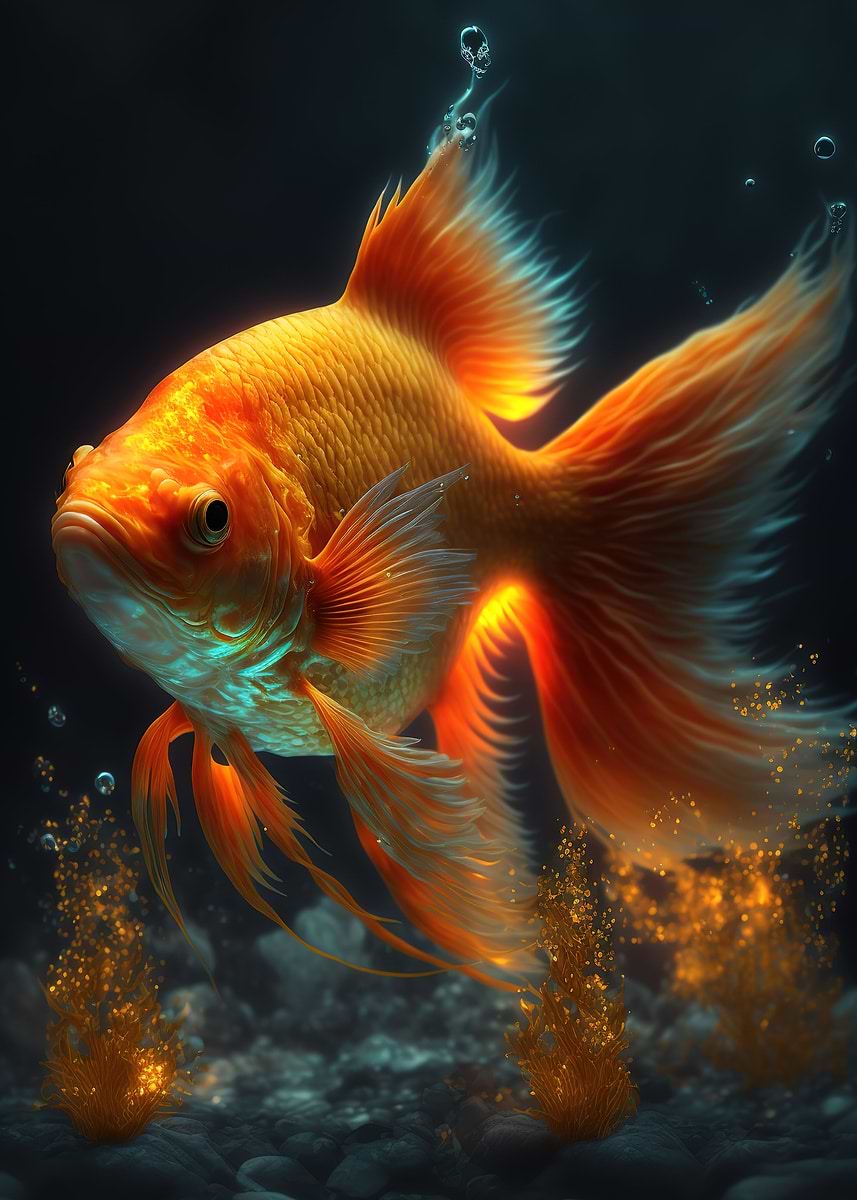 'Goldfish cute animal' Poster, picture, metal print, paint by MAD SPACE ...