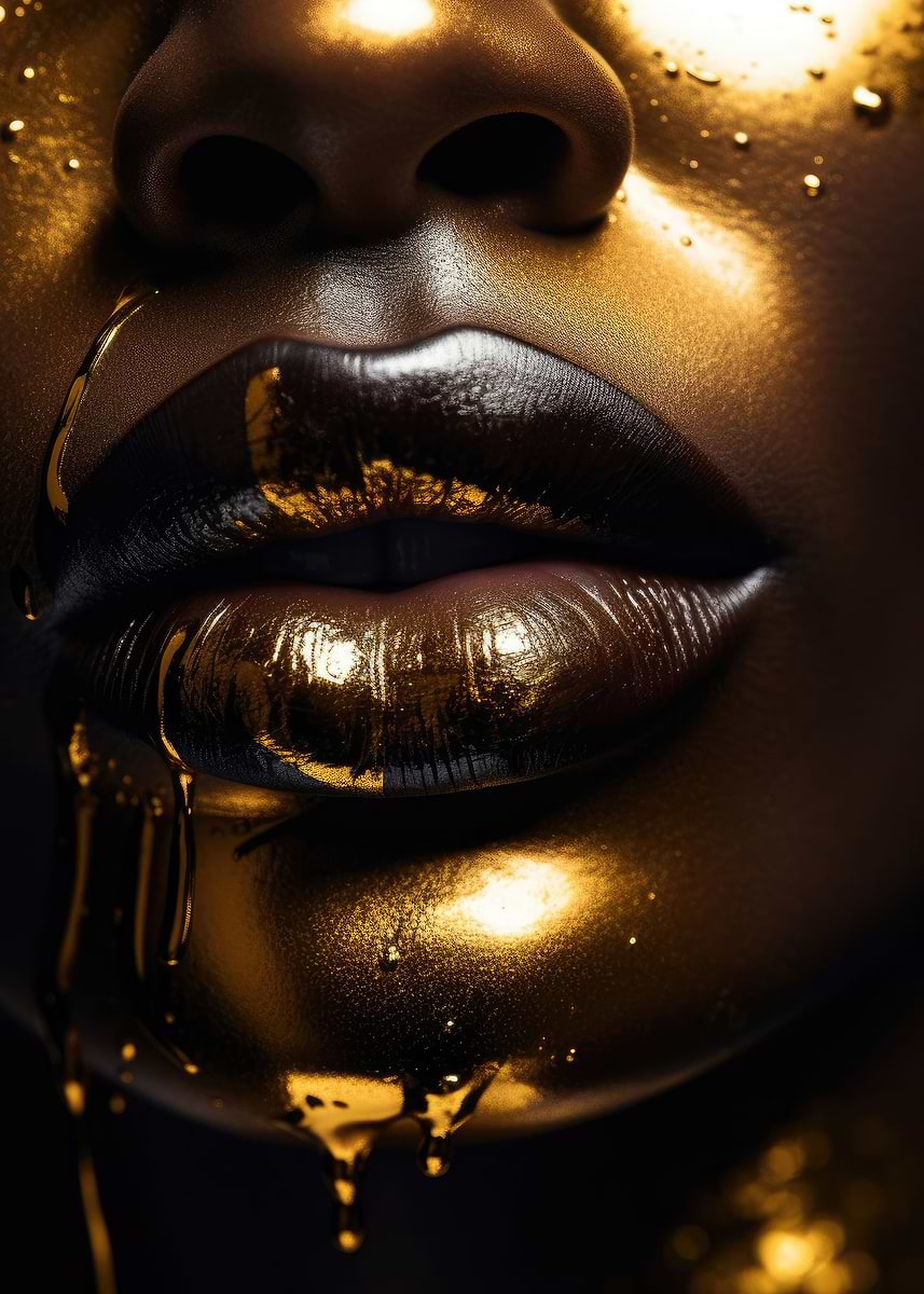 'CloseUp Gold Liquid Lips' Poster, picture, metal print, paint by ...