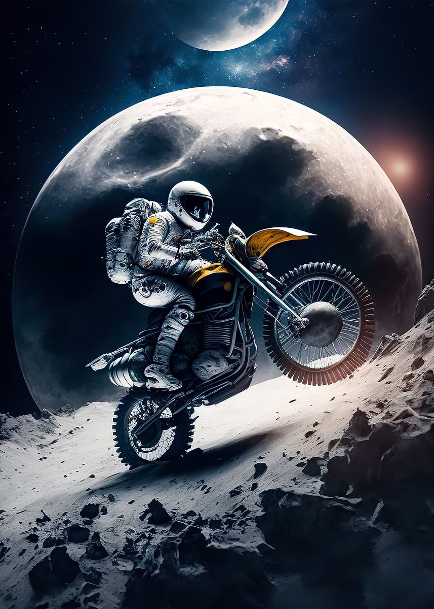 'Astronaut riding motorbike' Poster, picture, metal print, paint by ...