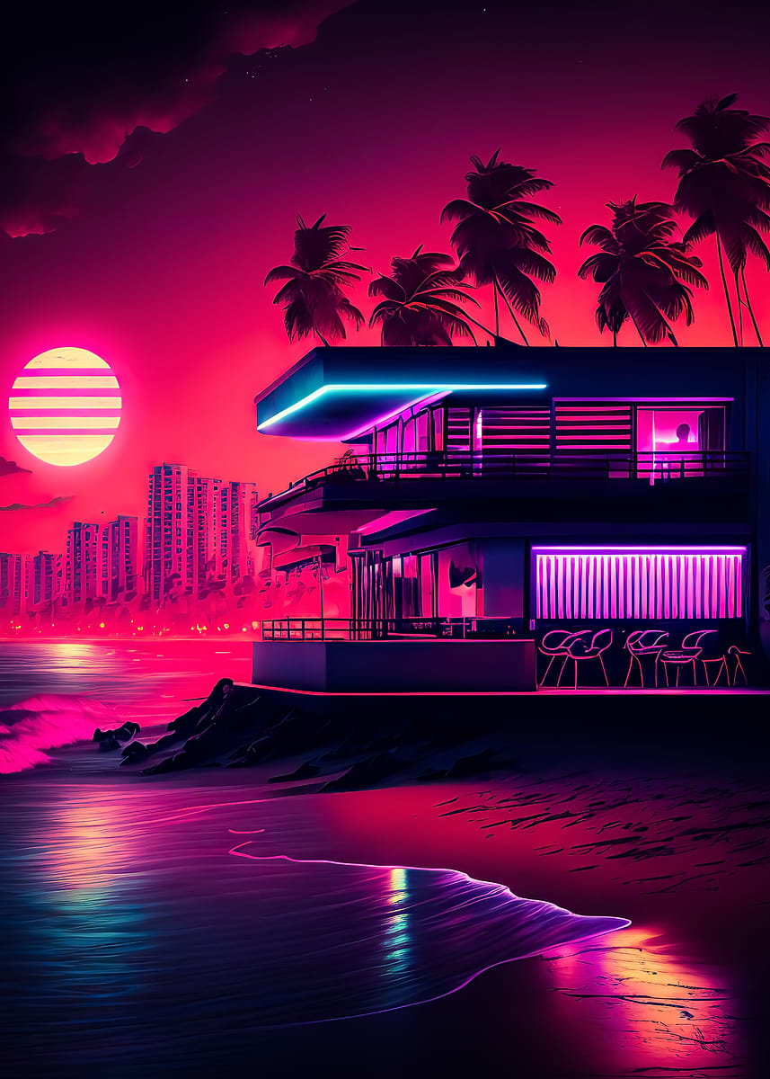 'Neon Fantasy Beach Bar' Poster, picture, metal print, paint by Brax ...