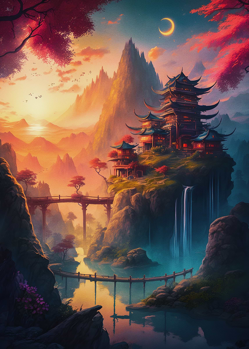 'Fantasy village' Poster, picture, metal print, paint by Muhammad Irsan | Displate