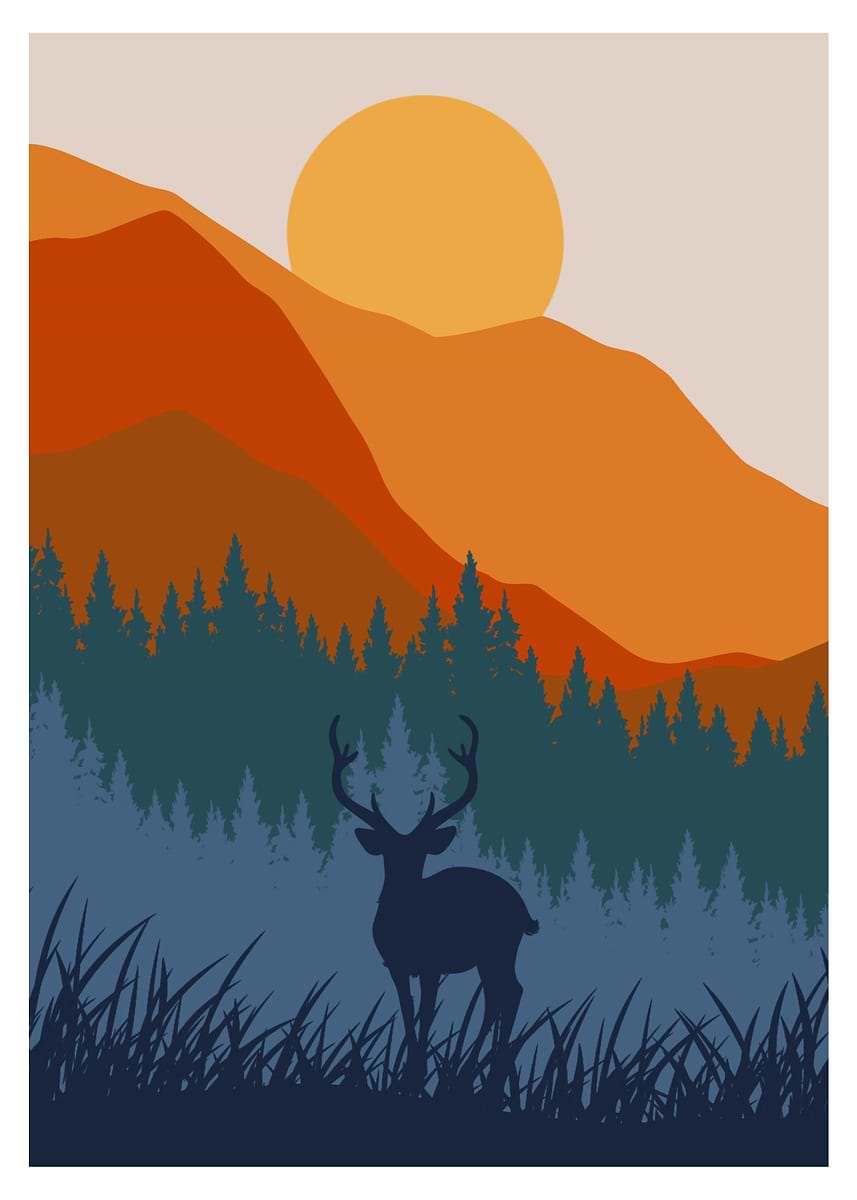 'Modern Landscape With Sun' Poster, picture, metal print, paint by Yess ...