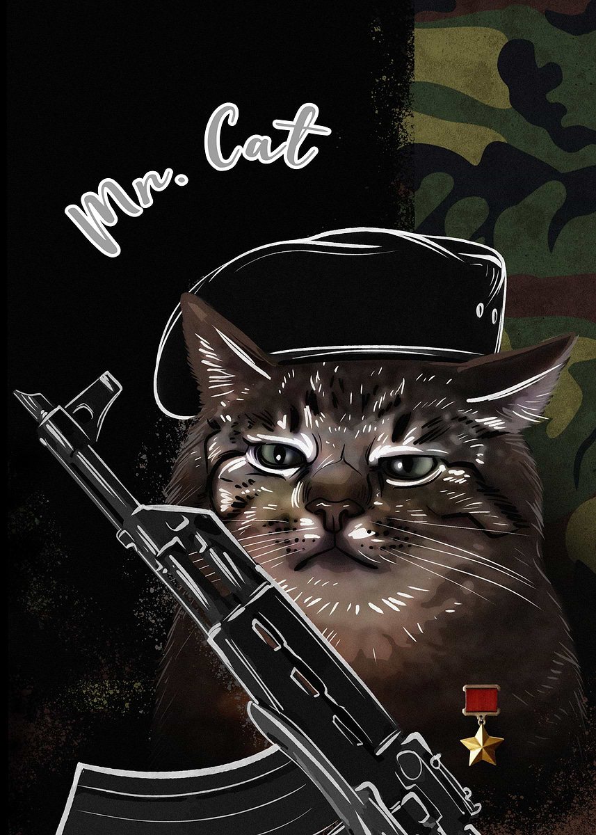 'Cute Cat With his Gun' Poster, picture, metal print, paint by P U F F ...