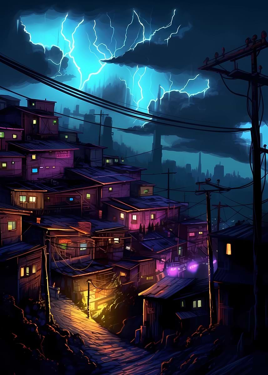 'Neon Night in the Favela' Poster, picture, metal print, paint by Pink ...