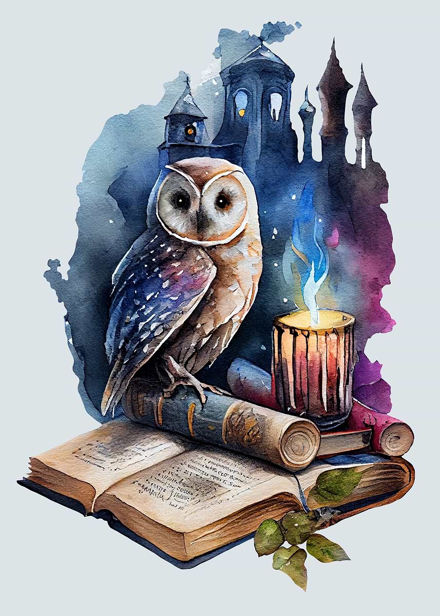 'Magic Owl for Booklovers' Poster, picture, metal print, paint by ...